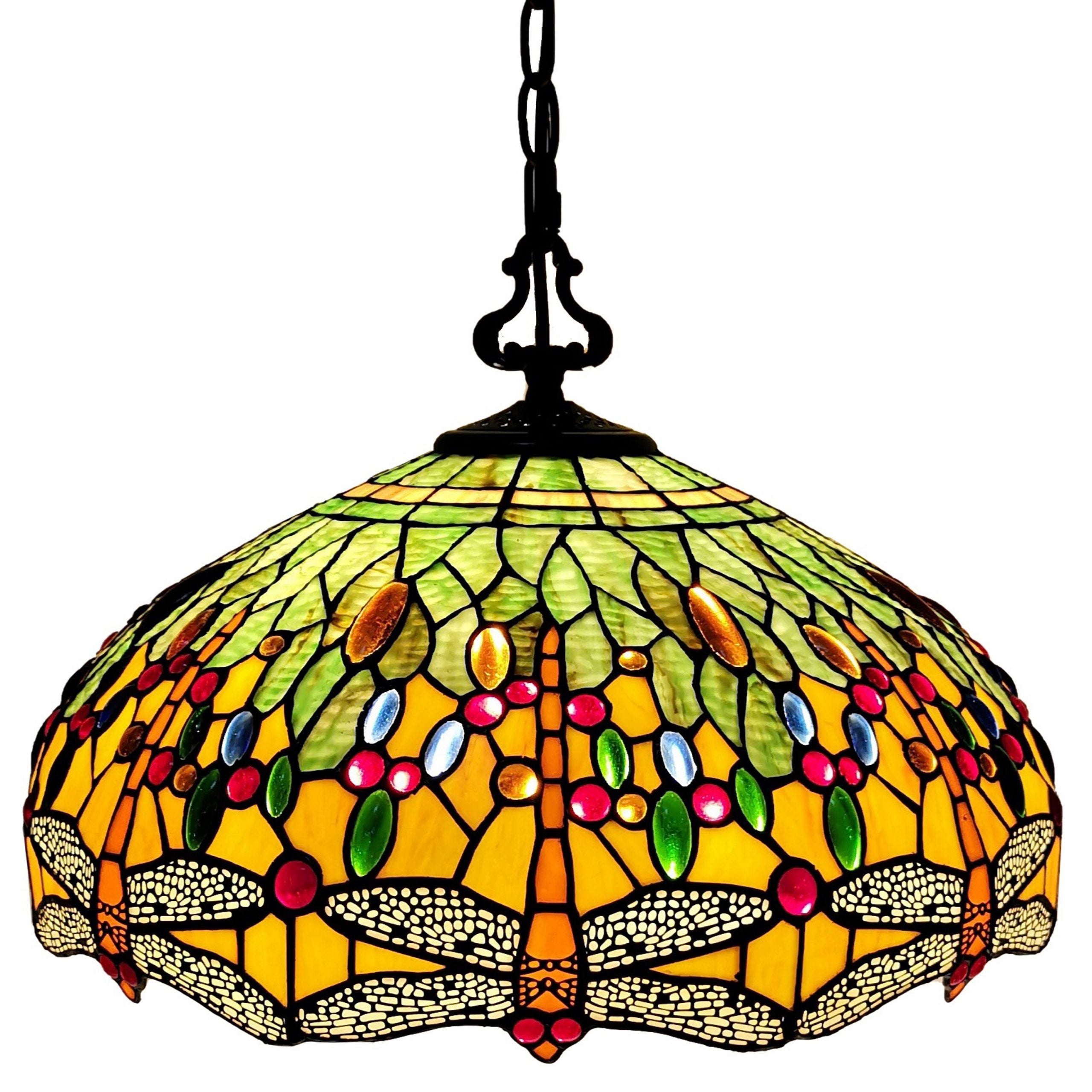 Amora Lighting AM1027HL18B Tiffany Style Dragonfly Hanging Lamp 18 Inc
